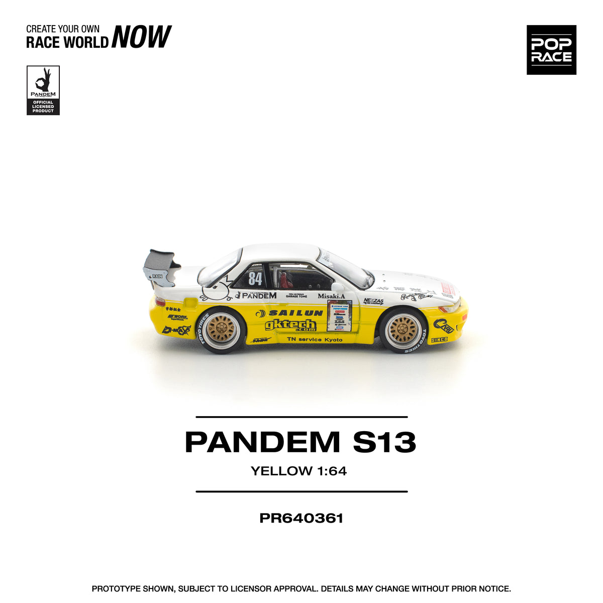 (Pre-Order) 1:64 Nissan Silvia S13 PANDEM -- 2020 D1 LIghts Yellow/Whi
