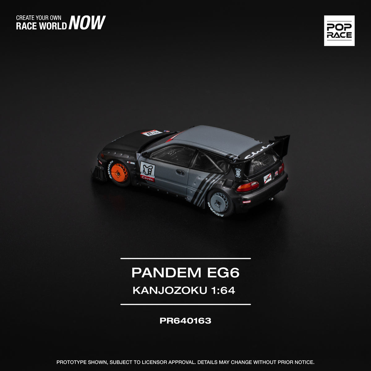 1:64 Honda Civic EG6 Pandem -- Kanjozoku Grey/Black -- Pop Race
