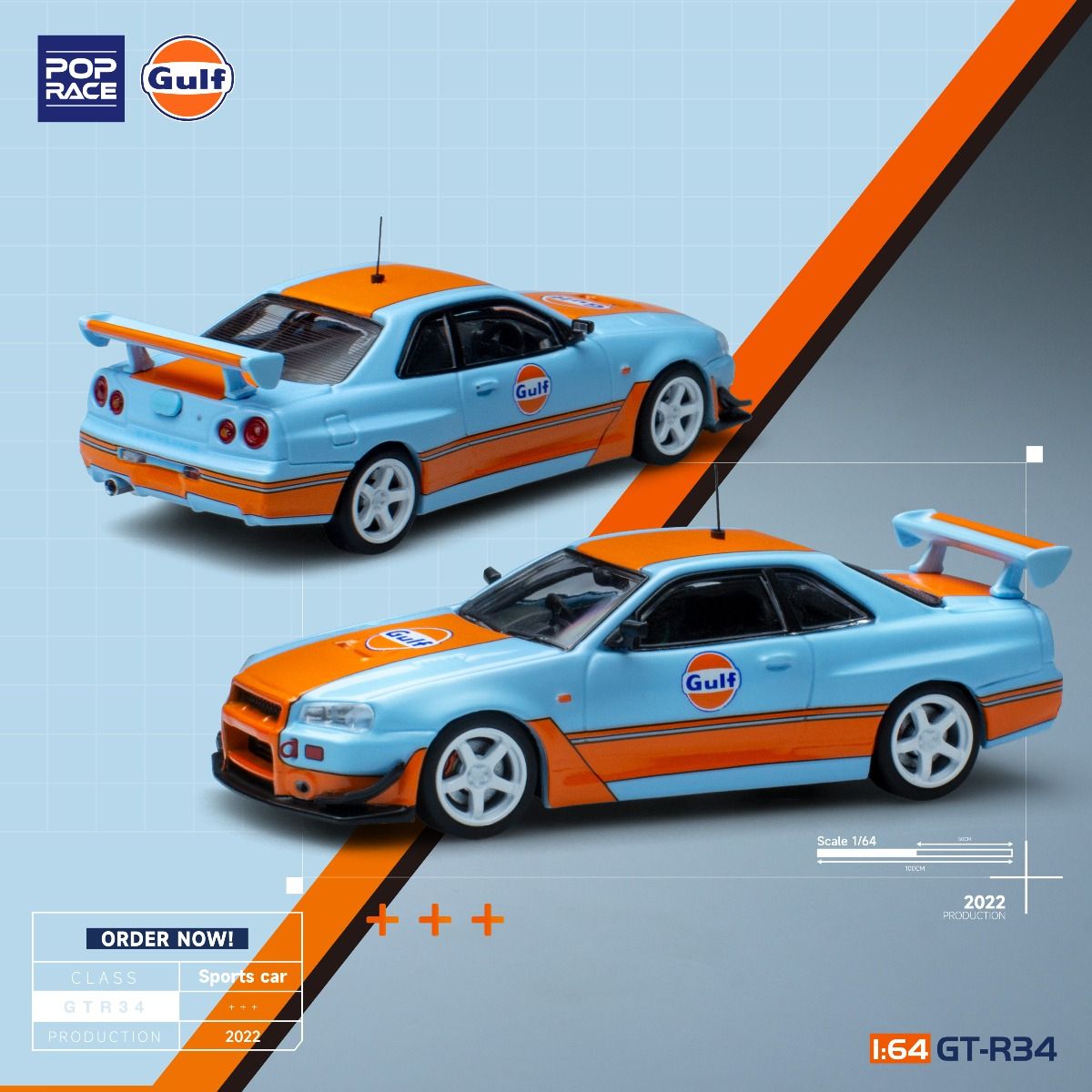 1:64 Nissan Skyline R34 GT-R -- Gulf Oil Livery -- Pop RaceTranslation ...