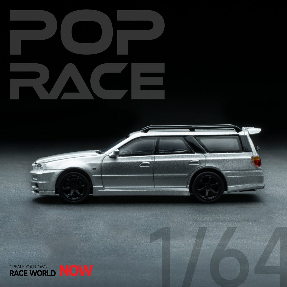 1:64 Nissan Stagea w/R34 GTR Skyline Front -- Silver -- Pop Race
