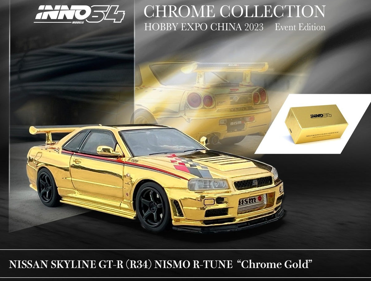 1:64 Nissan Skyline GT-R (R34) R-Tune -- Chrome Gold -- INNO64 China E