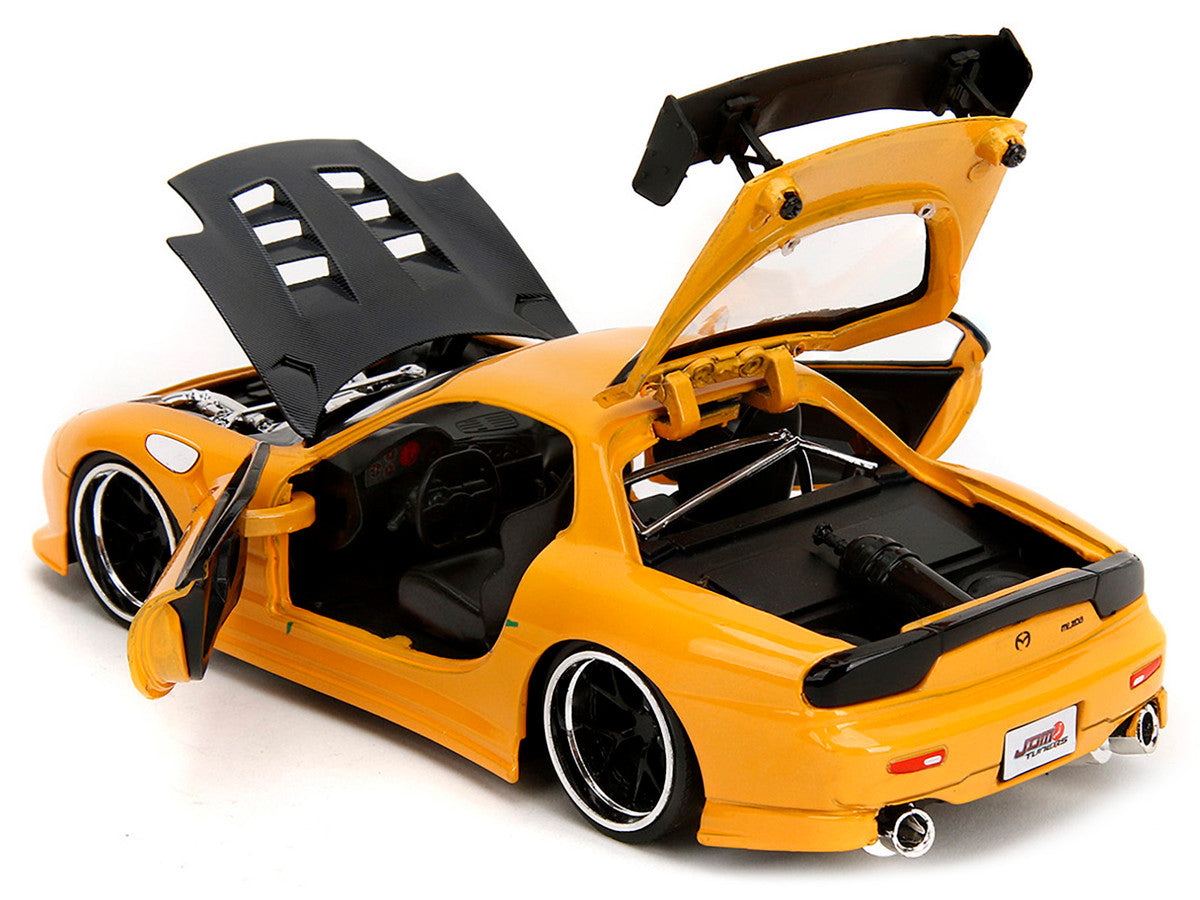 1:24 1993 Mazda RX-7 -- "HKS Power" Yellow w/ Carbon Hood -- JADA: JDM