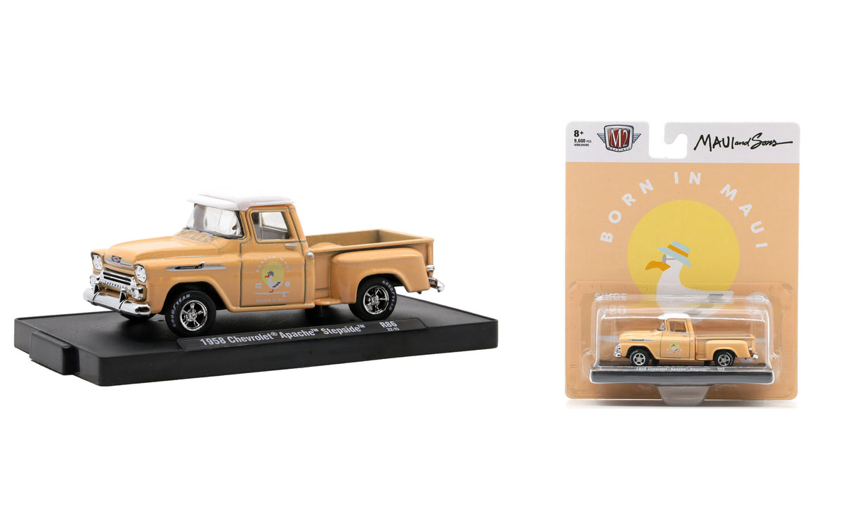 1:64 1958 Chevrolet Apache Stepside -- Maui & Sons Peach -- M2 Machine