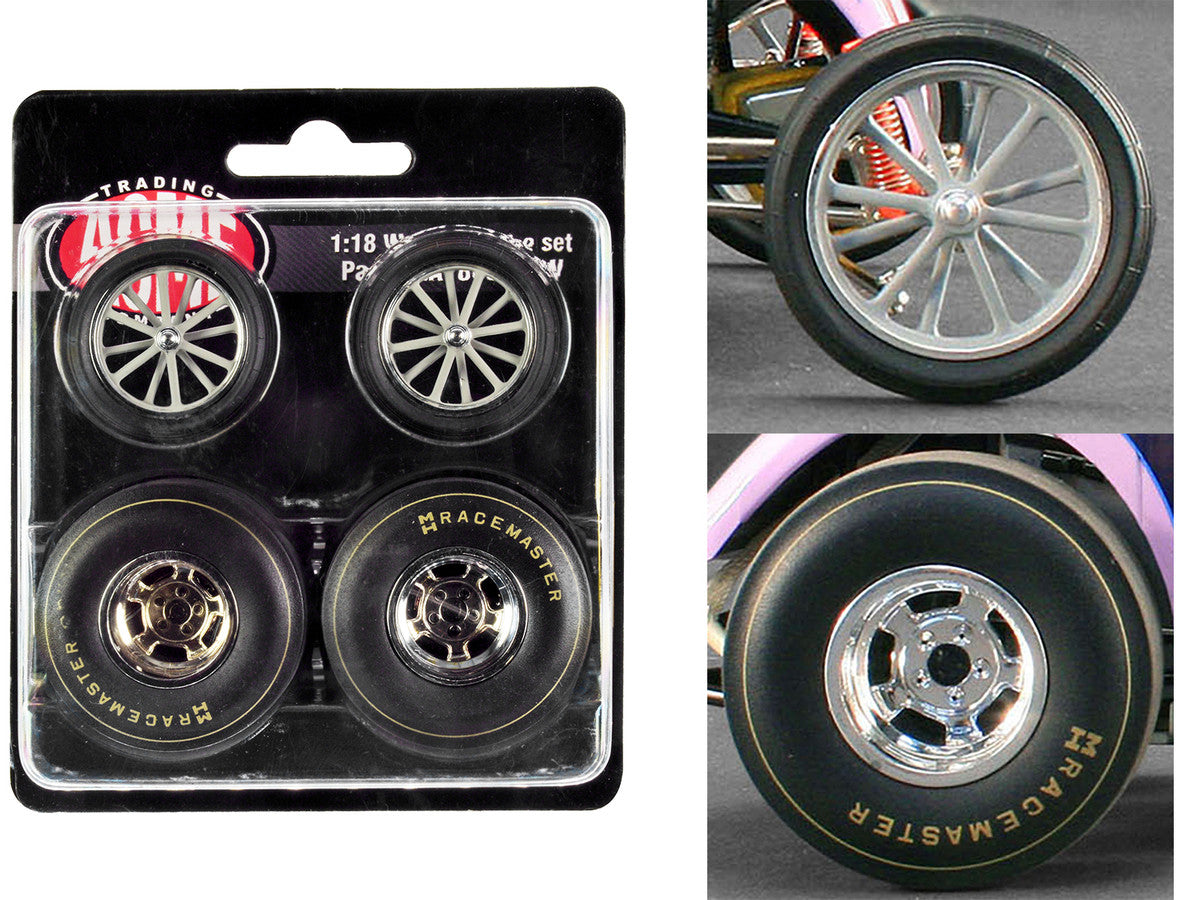 1:18 Altered Dragster Wheel & Tyre Set -- Grey/Chrome -- ACME