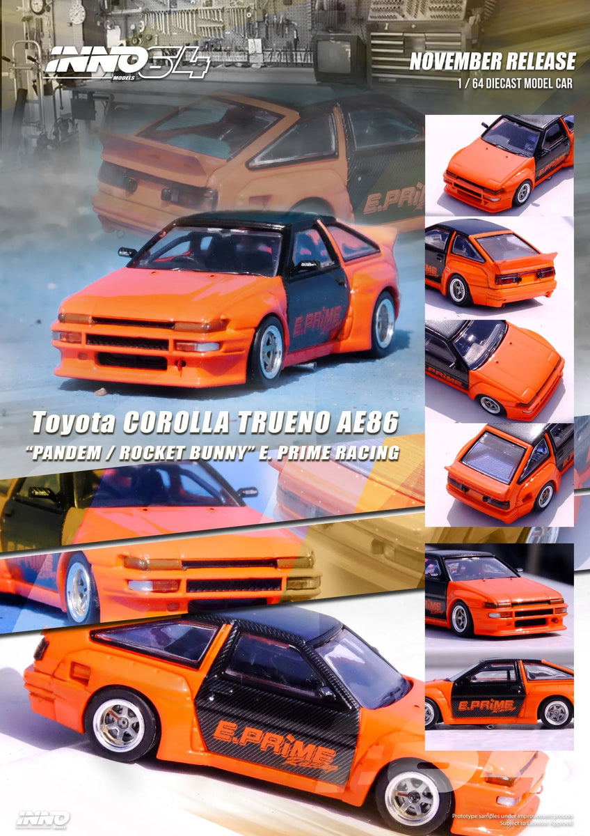 1:64 Toyota AE86 Levin Pandem Rocket Bunny -- E. Prime Racing Orange
