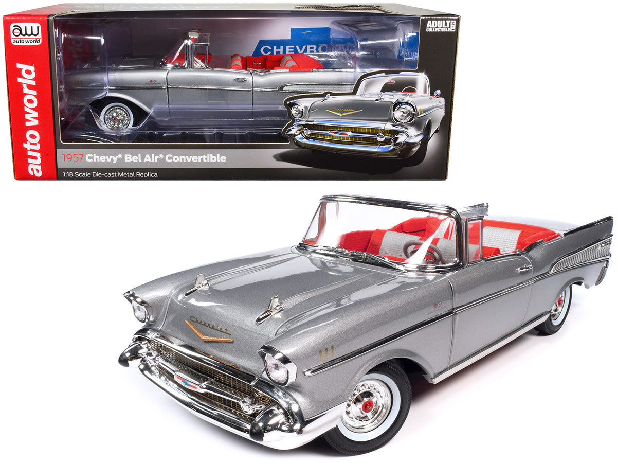 1:18 1957 Chevrolet Bel Air Convertible -- Inca Silver Metallic -- Aut