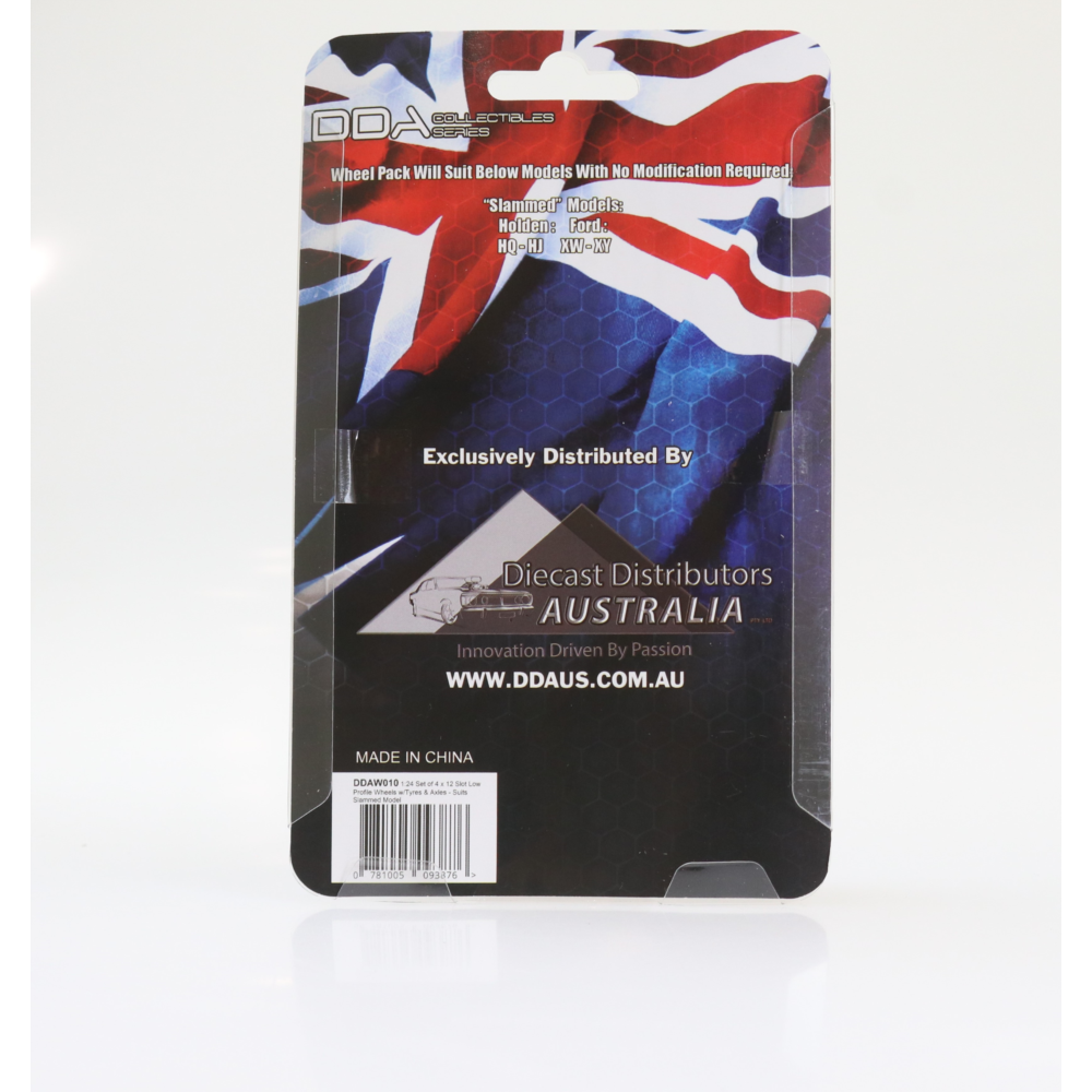 1:24 12 Slot Wheel Set -- Large Wheels Low Profile Tyres -- Chrome