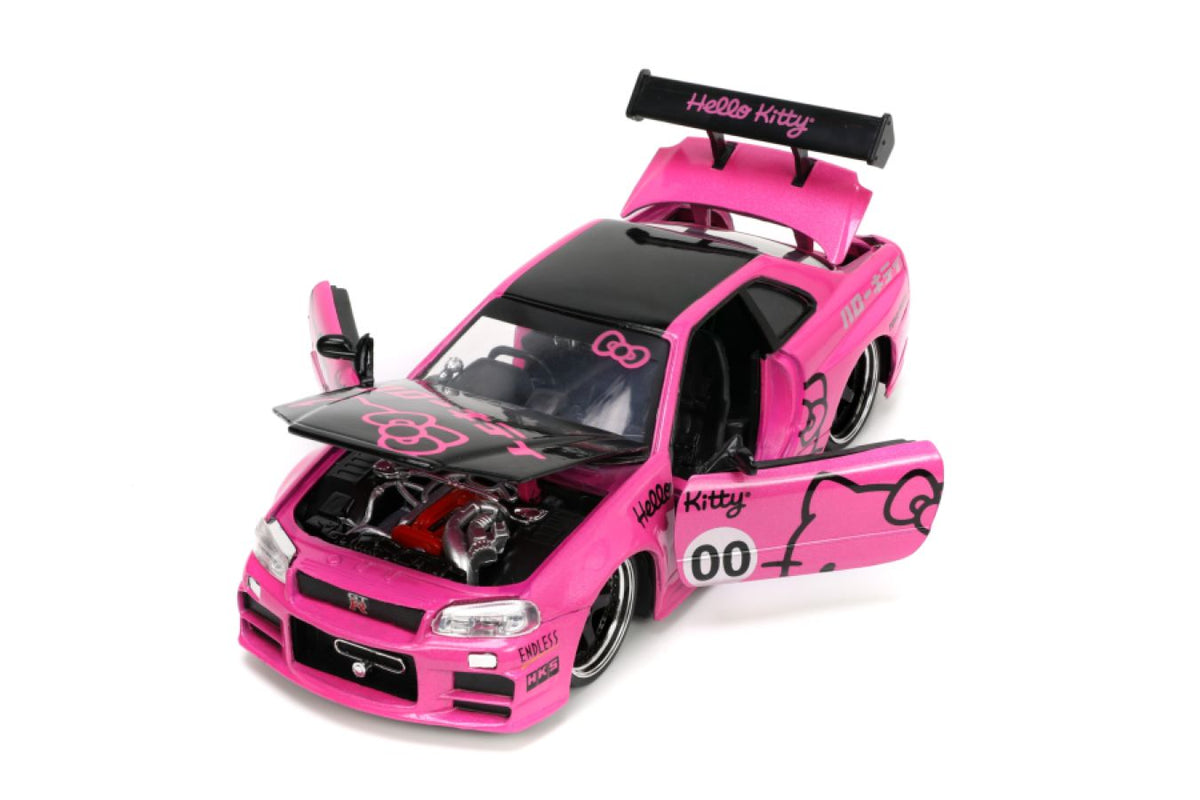 1:24 Hello Kitty w/Nissan Skyline R34 GT-R -- Pink/Black -- JADA