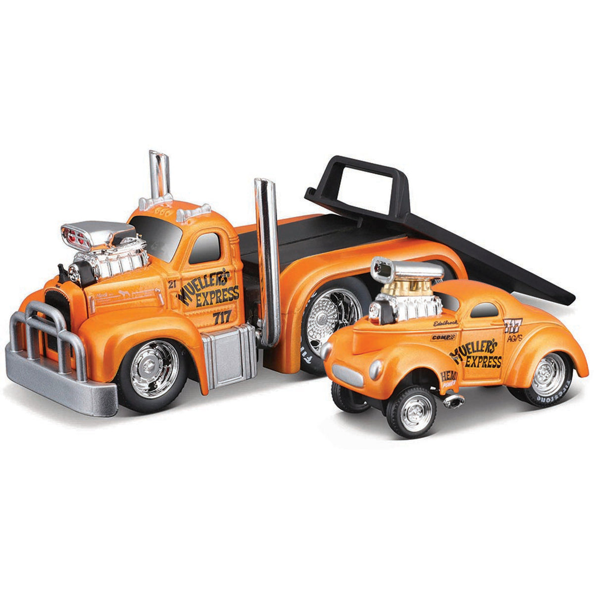 1:64 1953 Mack B-61 Flatbed & 1941 Willys Gasser -- Muscle Machines Tr