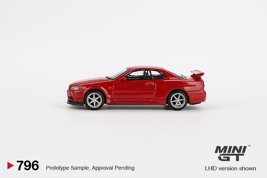 1:64 Nissan Skyline GT-R (R34) V-Spec -- Active Red -- Mini GT MGT0079