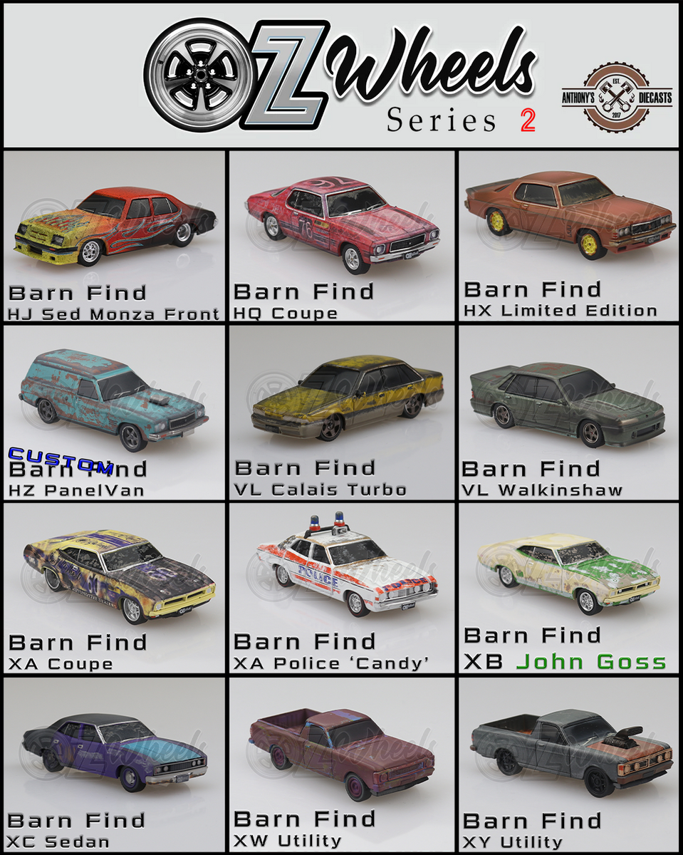 1:64 12-Pack Full Set -- Factory Spec / Barn Find -- Oz Wheels Series
