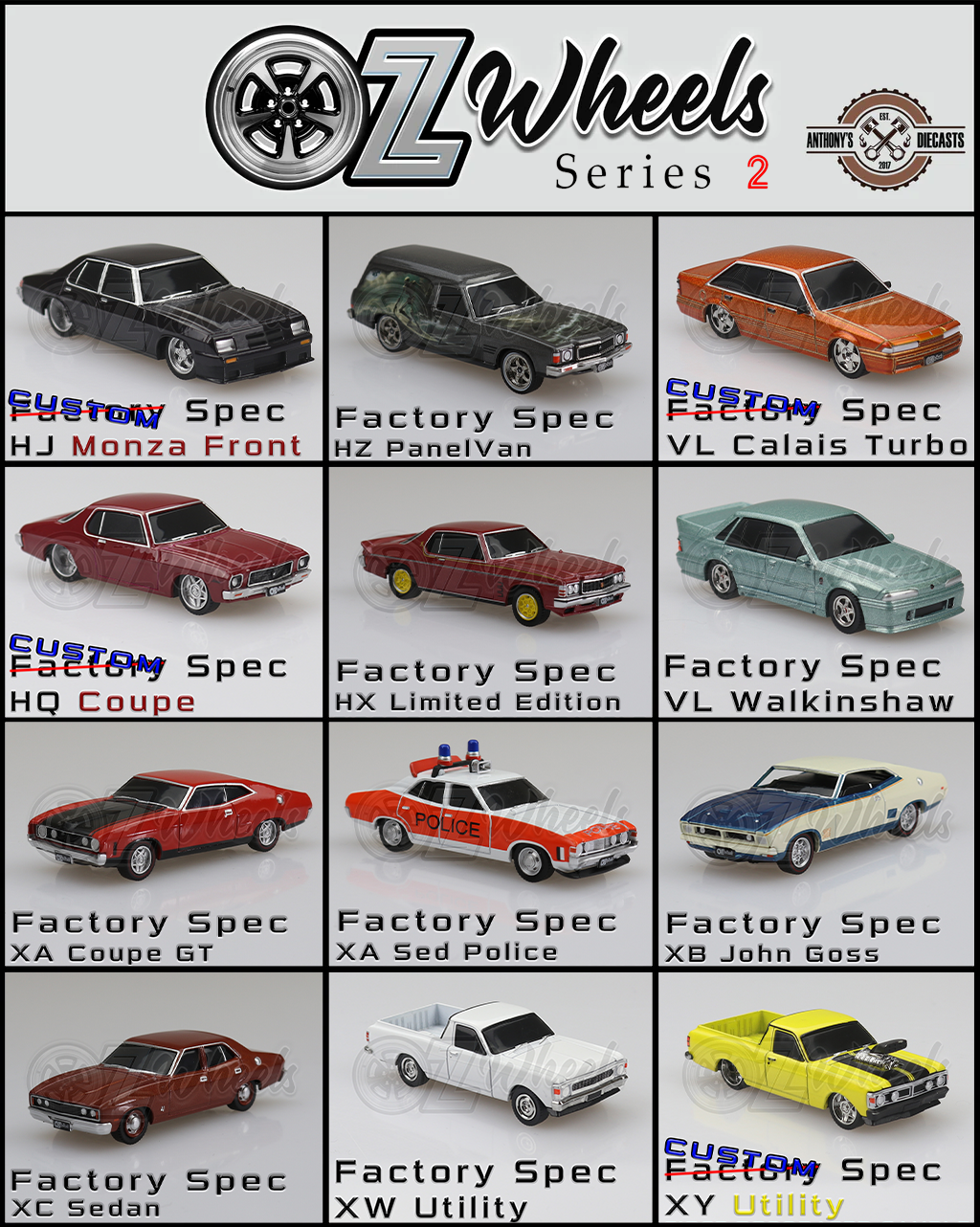 1:64 12-Pack Full Set -- Factory Spec / Barn Find -- Oz Wheels Series