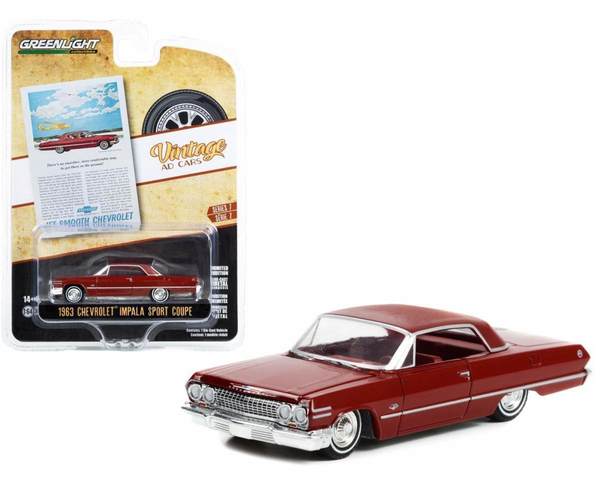 1:64 1963 Chevrolet Impala Sport Coupe -- Maroon -- Greenlight