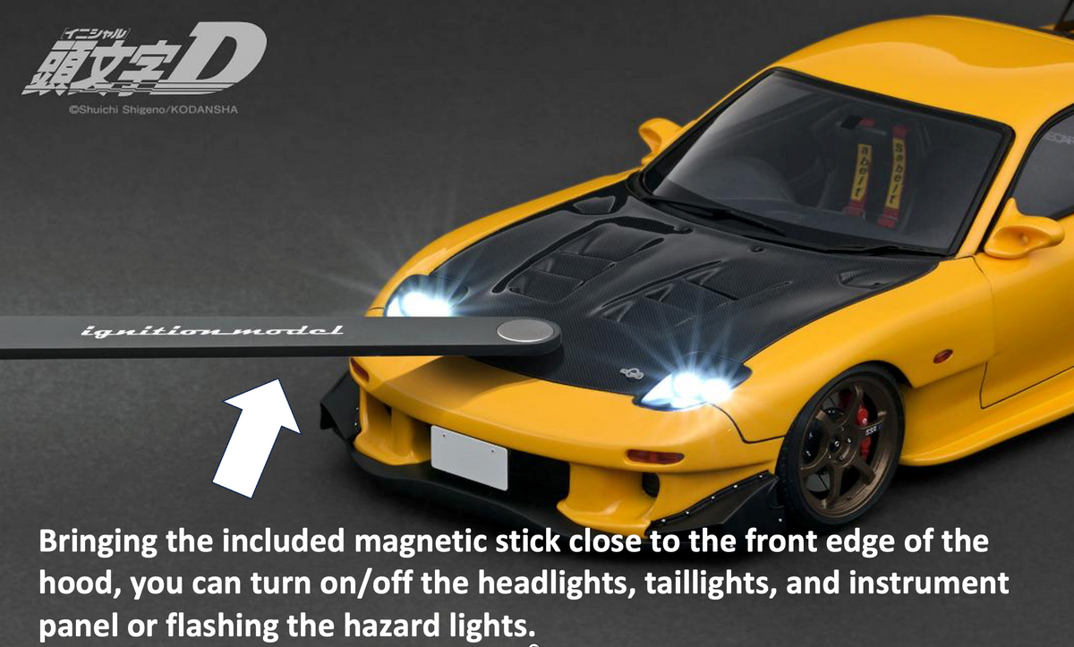 1:18 Initial D w/LED Lights -- Mazda RX-7 (FD3S) Yellow -- Ignition Mo