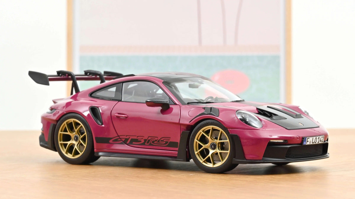 1:18 Porsche 911 (992) GT3 RS Weissach -- Ruby Star Red w/Gold Wheels
