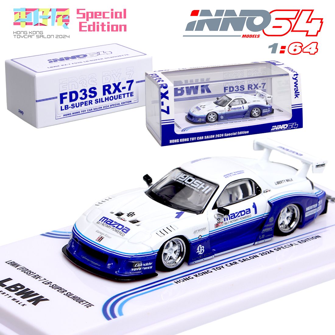1:64 Mazda RX7 (FD3S) LB-Super Silhouette -- Blue/White Hong Kong -- I