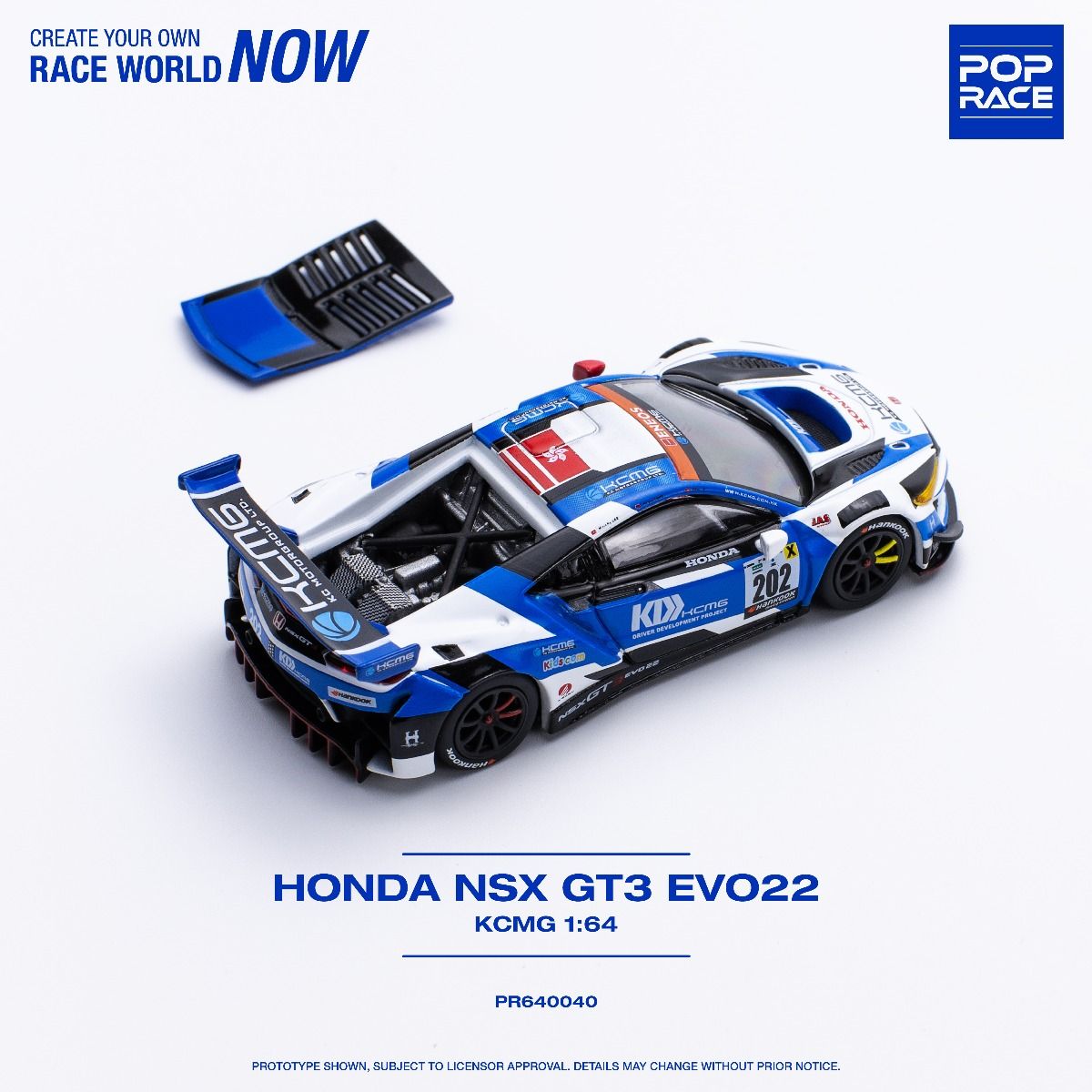 1:64 Honda NSX GT3 EVO 2022 -- #202 KCMG Racing Blue/White -- Pop Race