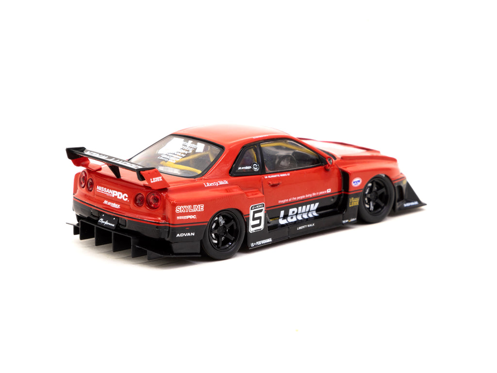 1:43 LBWK Nissan E-R34 Super Silhouette Skyline GTR - Liberty Walk Red